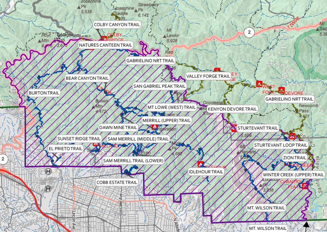 Eaton Fire: Angeles NAtional Forest closed area - Montrose Search and ...