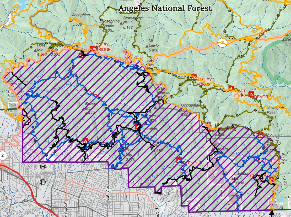 Eaton Fire: Angeles NAtional Forest closed area - Montrose Search and ...